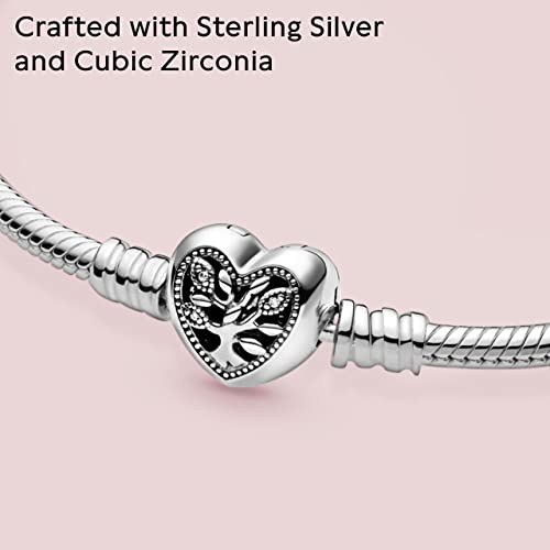 PANDORA Moments Family Tree Heart Clasp Snake Chain Bracelet, Size 18, No Box
