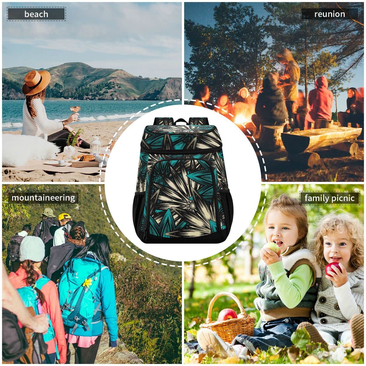 Boho Floral Cooler Backpack Leakproof Backpack Cooler Insulated Lunch Cooler Bag 30 Cans Camping Coolers for Beach Camping Hiking