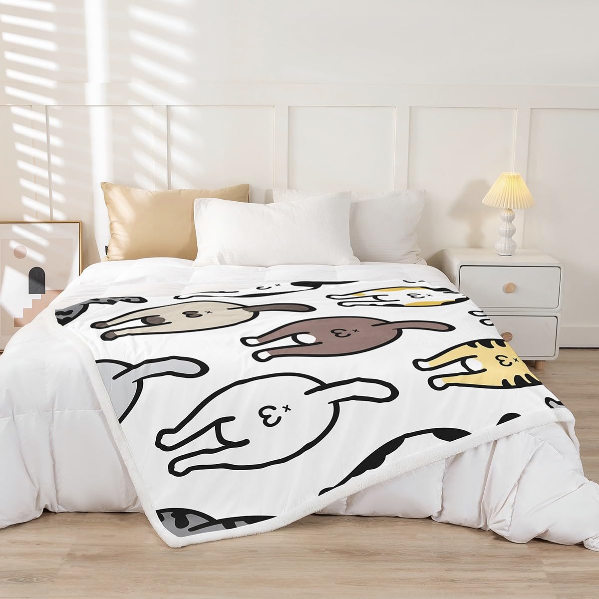 Manfei Lovely Cat Throw Blanket Cute Kitten Butt of Cat Doodle Bed Throws for Kids Boys Animal Theme Flannel Fleece Blanket for Couch Sofa Cozy Luxury Bed Blanket, Throw Size (50 x 60 Inches)