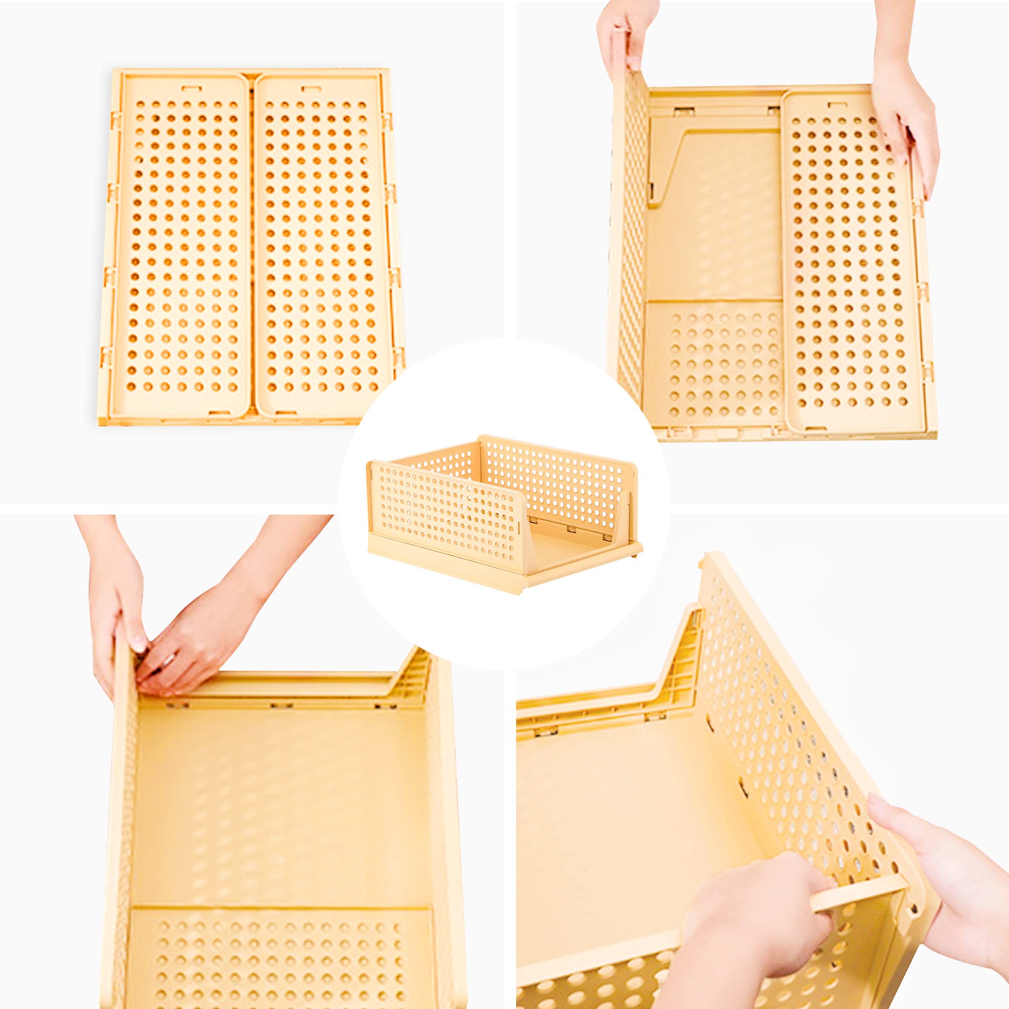 souG 2 Pack (17x 13.2 x 7.3 inch)Stackable Plastic Storage Basket-Foldable Closet Organizers Storage Bins, Perfect for Kitchen, Office, Bedroom & Bathrooms(Yellow)
