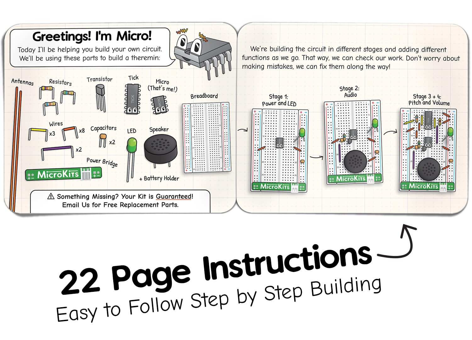 MicroKits Theremin Electronics Kit | Educational Electronic Music STEAM/STEM Kits for Kids or Grown Ups | No Tools Needed Easy to Build Breadboard Kit