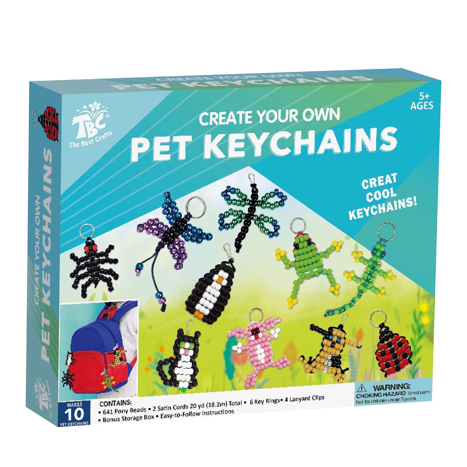 TBC The Best Crafts 641 PCS Bead Pets Crafts for Kids Pony Beads Pet Keychain Craft Kit DIY Keychain Kit Create Your Own Backpack Hook Keyring Lanyard Clips Kit Craft Projects Art Toys for Girls Boys