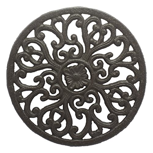 Cast Iron Trivet, Vintage Cutout Pattern Cast Iron Insulation Pad, Dutch Oven Trivet, Removable Rubber Legs Cast Iron Trivet, 2 Pack 7 Inches Trivet, Plates to Protect Table