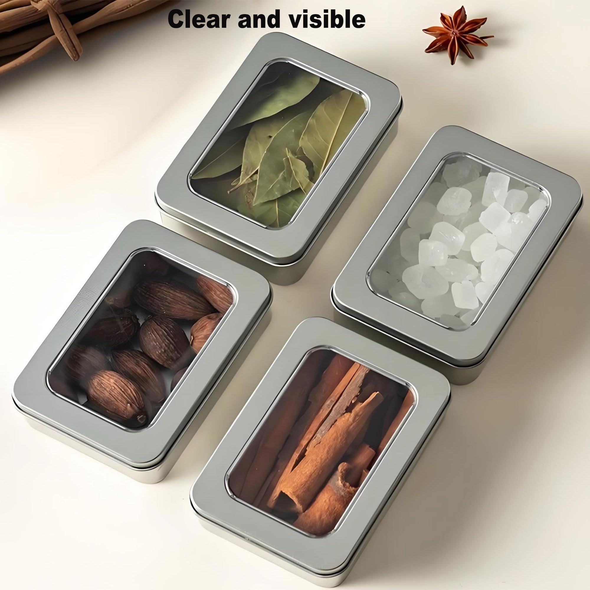 CHSZCHOMER 12 pack Small Metal Tins with Lids – Clear Window Design Versatile Storage Containers for Crafts, Sewing, and Organization – Compact 4.5 x 3.5 x 1 inche