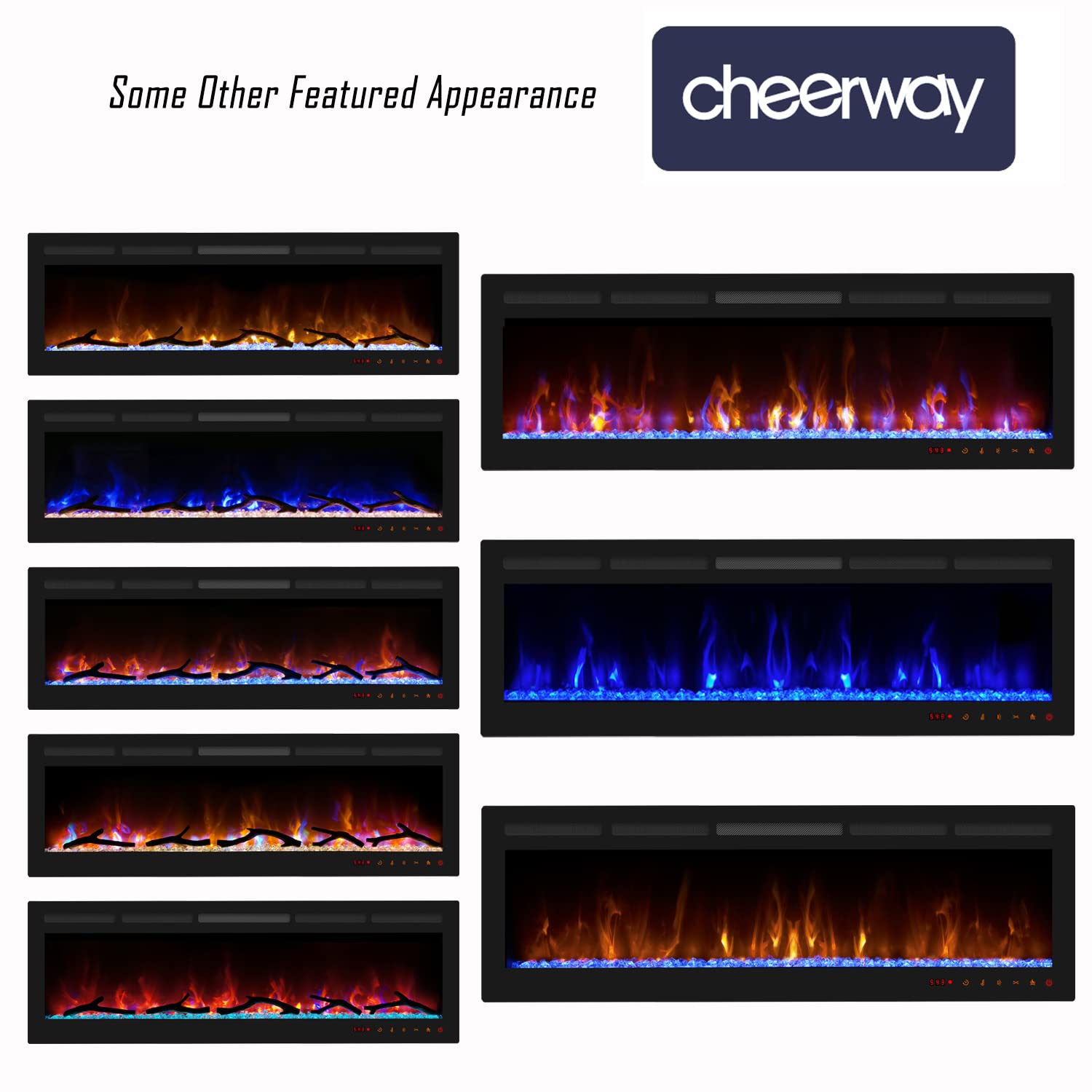 Cheerway 42 Inch Electric Fireplace, Recessed Fireplace Insert and Wall Mount Fireplace Heater with Remote & Touch Control, Adjustable Flame Color & Brightness, Log Set & Crystals, Child Lock & Timer