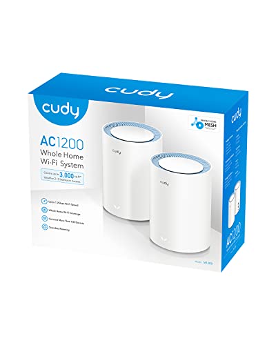 Cudy M1200 2-Pack AC1200 Whole Home Mesh WiFi System, AC1200 Dual Band WiFi Router, Range Extender, VPN, Ipv6, Ddns