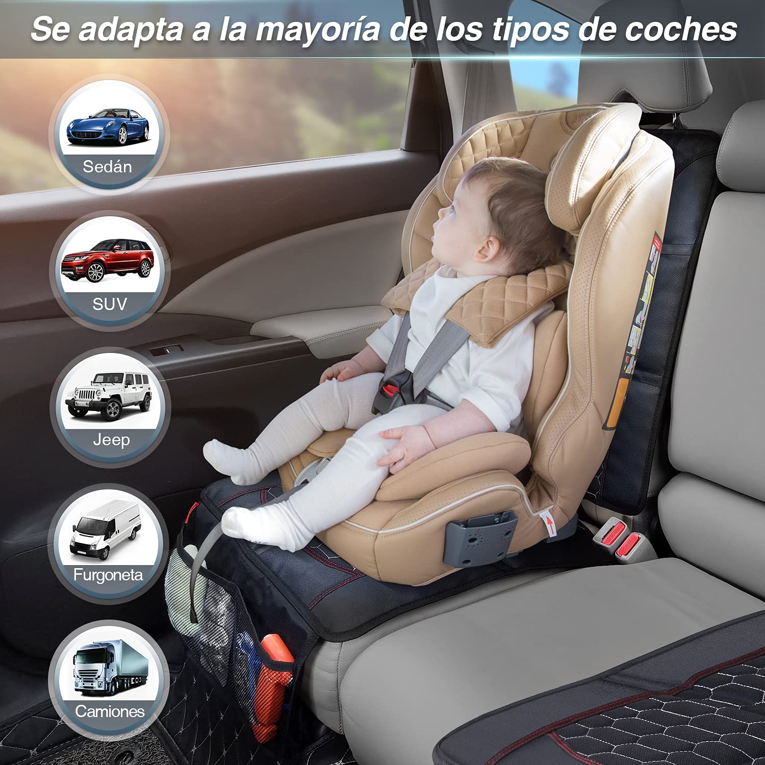 Car Child Seat Protector Car Protector for Car Seats with Non-Slip Silicone Thick Padding, Seat Cover for Carseats with Storage Pocket Oasser