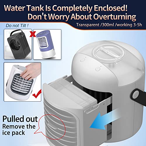 Portable Air Conditioner,3-in-1 Personal Air Cooler, Desk Mini Portable Ac with Ice Packs, 2000 mAh Rechargeable Battery