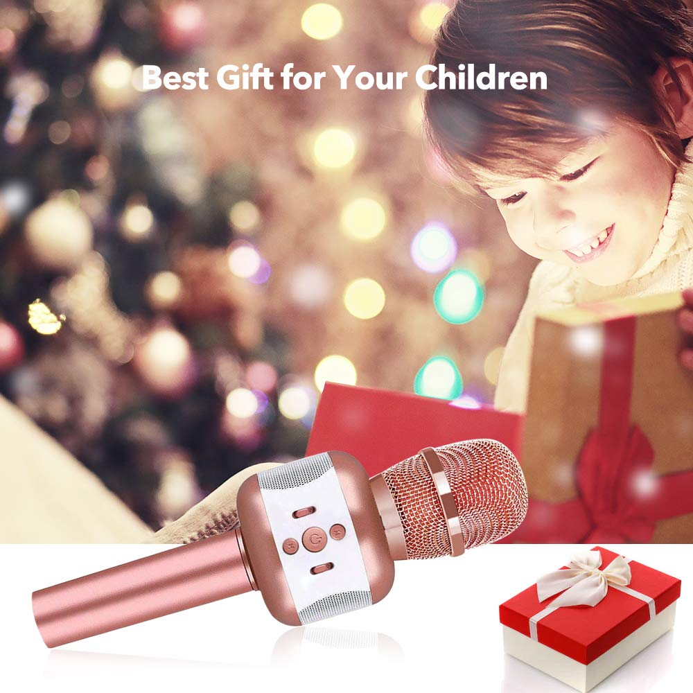 Microphone for Kids, Wireless Bluetooth Karaoke Microphone Portable Handheld Microphone Karaoke Mic Machine for Home Party Birthday - Best Christmas Birthday Gifts Toys for Age 4 5 6 7 8 9 10 (Rose)