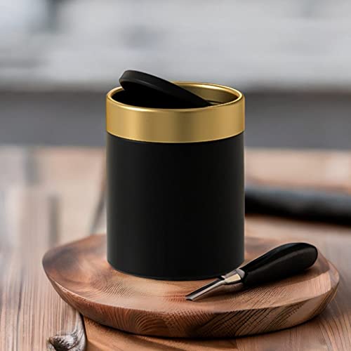 JILLICK Small Trash Can with Lid, Mini Desk Trash Can, 1.5 Liter / 0.4 Gallon Small Metal Garbage Can for Countertop Coffee Bar, Black