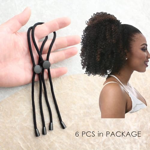 Degfey 6PCS New Adjustable Hair Ties Long Headband for Natural, Thick, Kinky & Curly Afro Puff Ponytail Holder for Women (Style A-BLACK-6PCS)