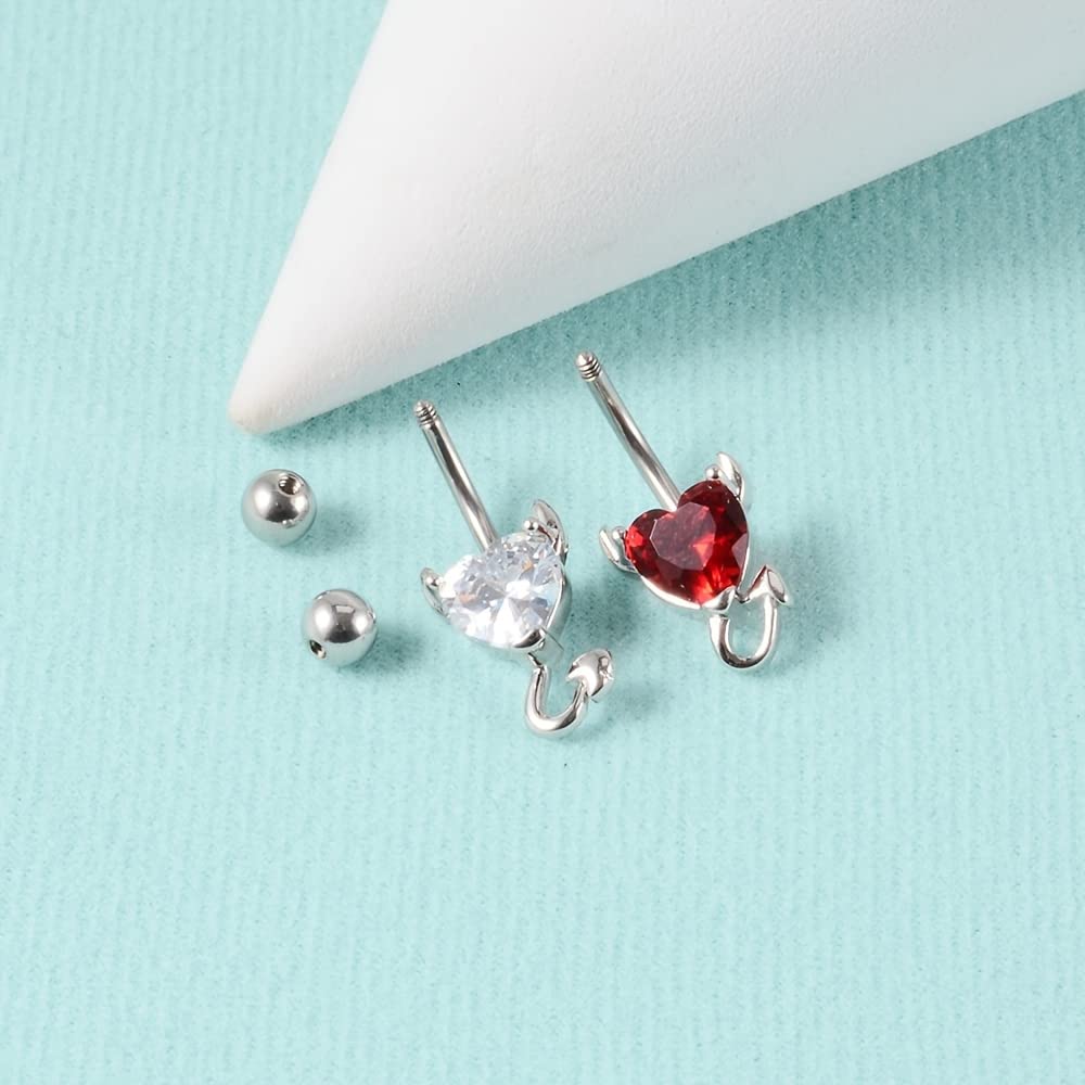CHUANCI 12pcs Belly Piercing Kit - 3PCS 14G Devil Crystal Belly Button Ring with 6PCS 316L Steel Piercing Needles and Piercing Clamp Belly Kit