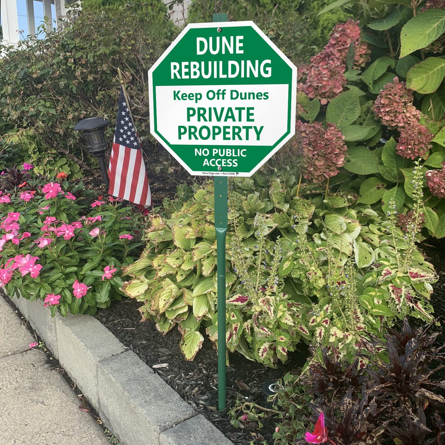 SmartSign 10" x 10" 'Dune Rebuilding Keep Off Dunes, Private Property, No Public Access' LawnBoss Yard Sign with 3 ft Stake, 40 mil Laminated Aluminum, Green/White, Set of 1, USA-Made