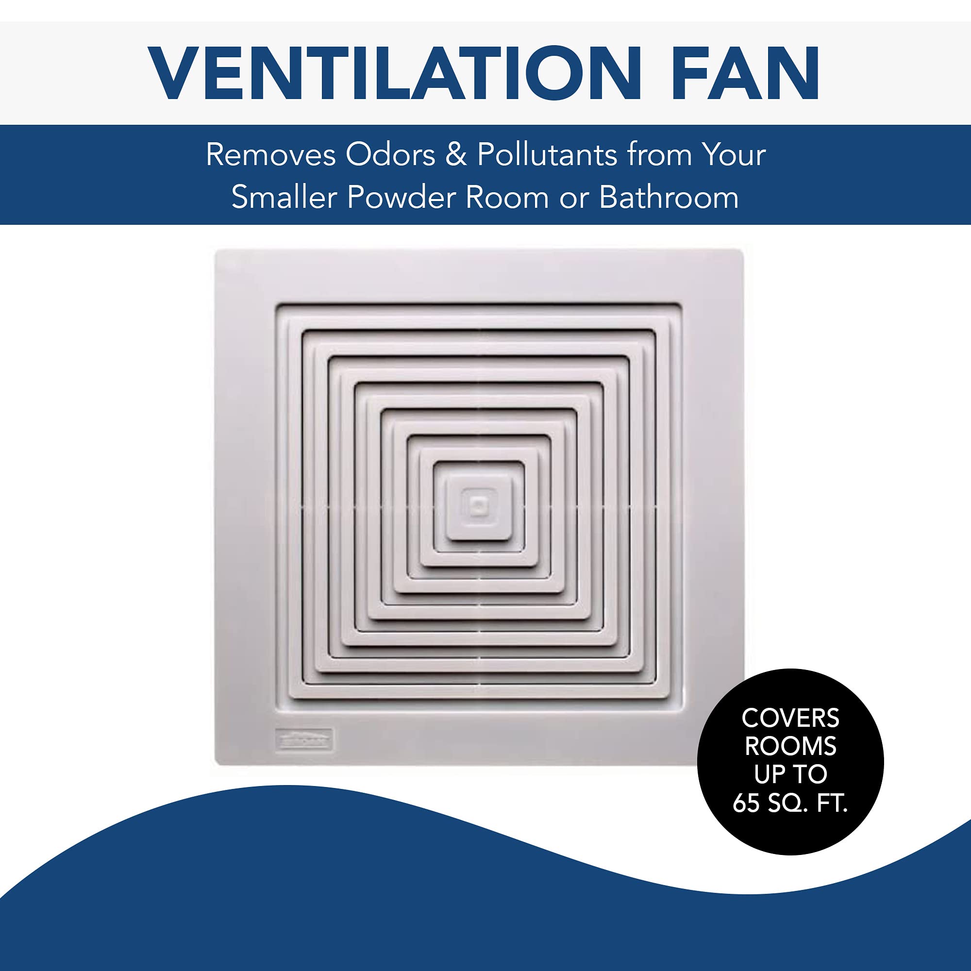 Broan-NuTone 671 Ventilation Fan, White Square Ceiling or Wall-Mount Exhaust Fan, 6.0 Sones, 70 CFM