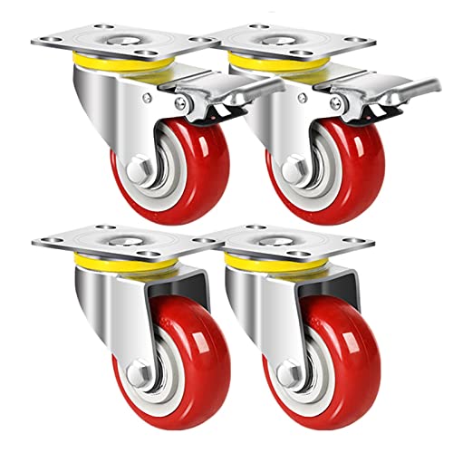 Castors Swivel Castor Wheels Industrial Plate Casters, for Furniture Table Shopping Cart Trolley Workbench, Silent Caster for Furniture, 2 Casters with Brake and 2 Without Brake Castor Wheel (Color :