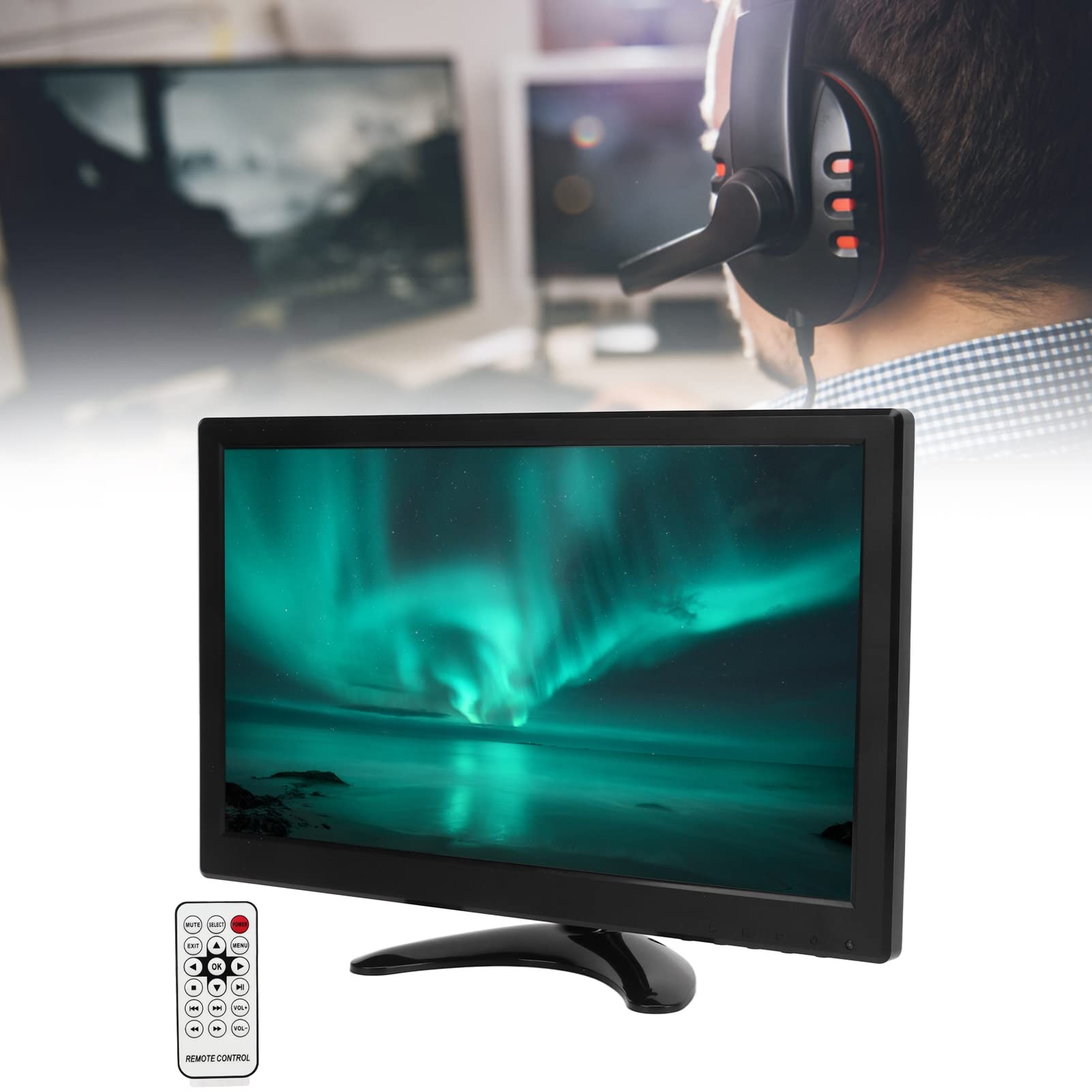 Cuifati 13 Inch TFT LED Monitor Support VGA HD Multimedia Interface AV BNC USB DC, PC Monitor with Double Speaker, Remote Control and Adjustable Bracket