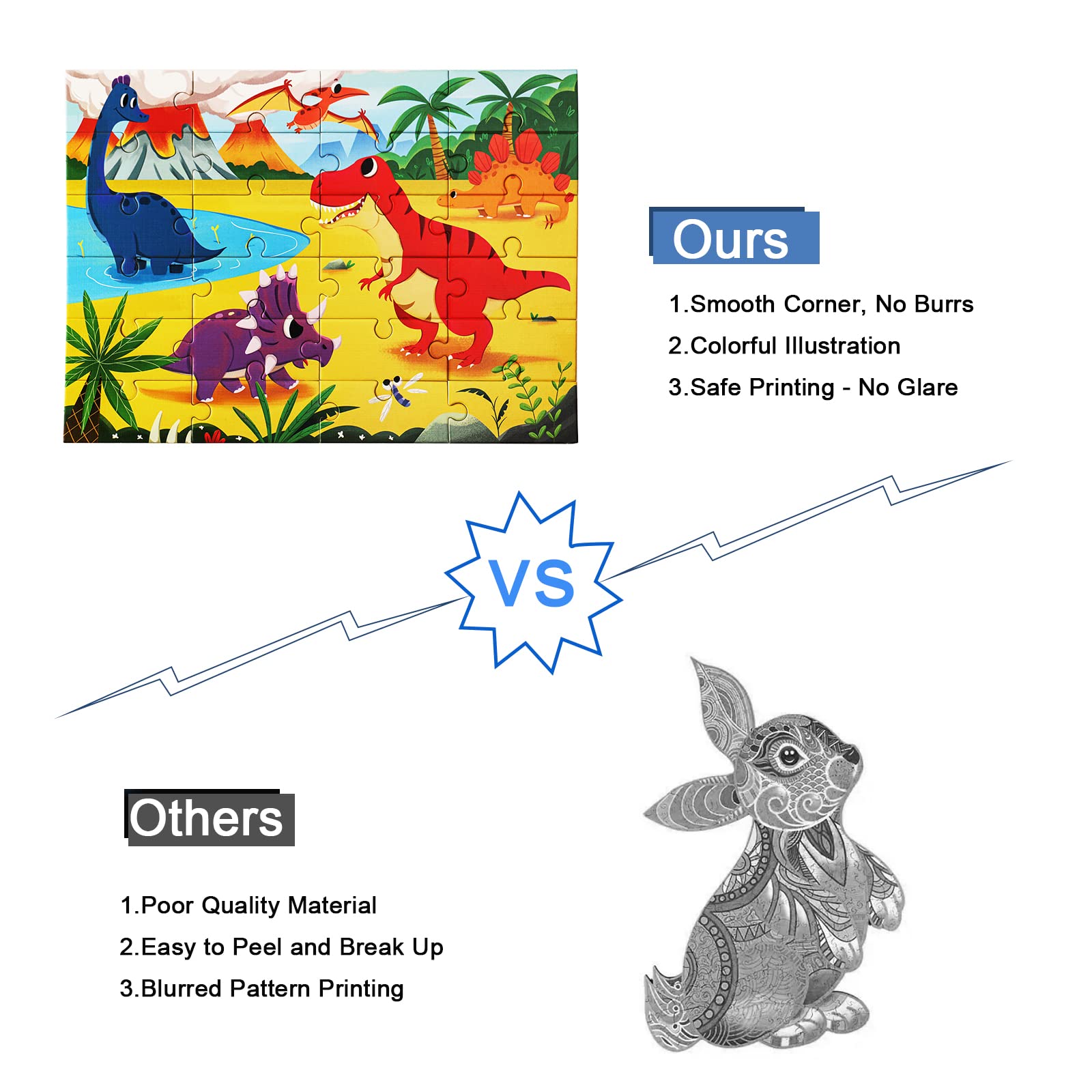 Puzzles for Kids Age 2-4, Wooden Jigsaw Puzzles for Toddlers Ages 2 3 4 Elephant,Dinosaur and Giraffe Animal Puzzle Preschool Educational Learning Toys