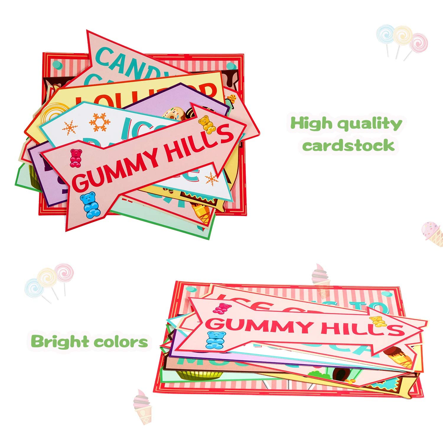 Gejoy 20 Pieces Candyland Party Decorations Candyland Trunk or Treat Car Decorations Kit Candyland Backdrop Signs for Halloween Christmas Party Decor (Cardstock)