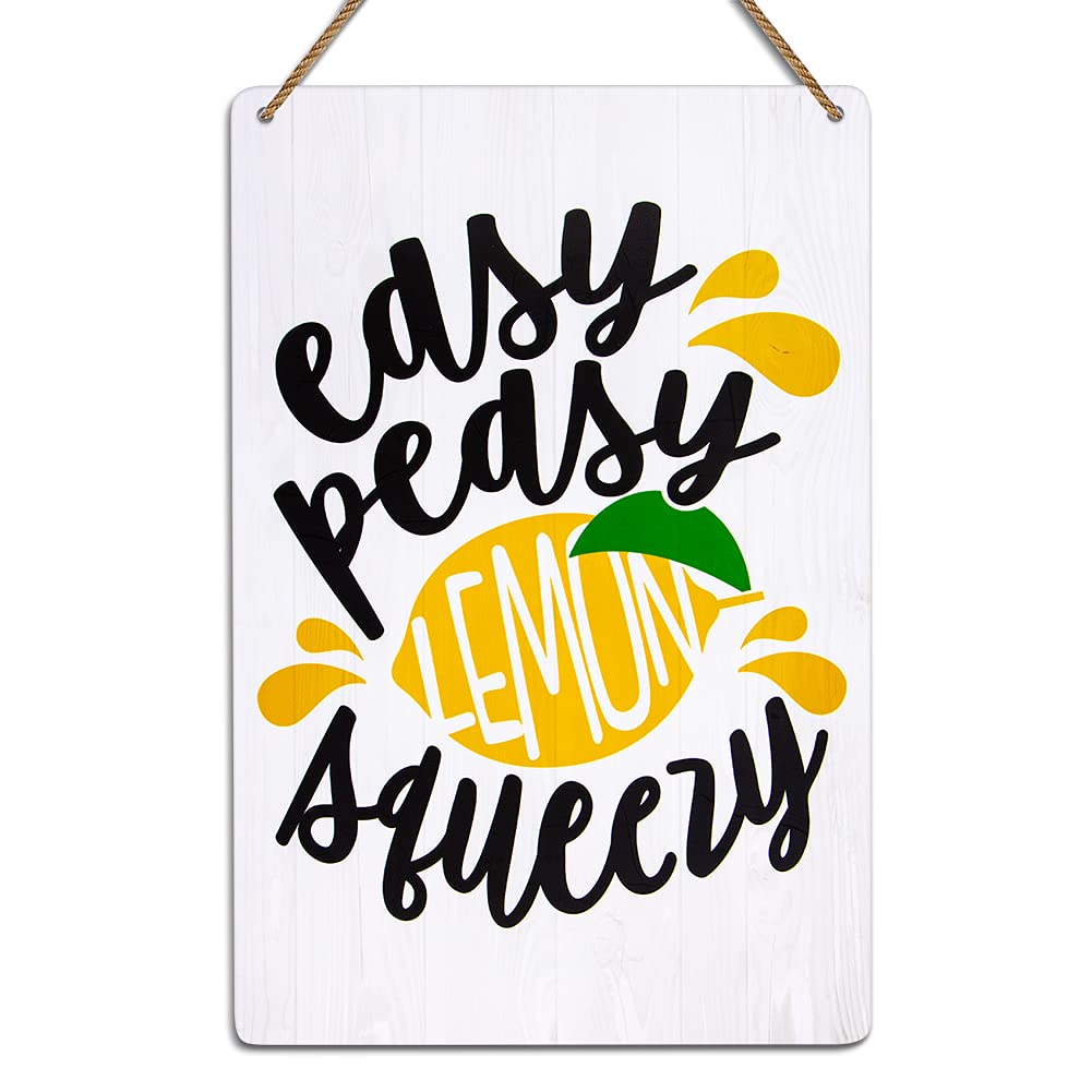 WhatSign Easy Peasy Lemon Squeezy Sign 8"x12" Lemon Saying Signs Wall Plaque,Lemon Kitchen Home Decor Signs,Lemon Decor Signs for Home Kitchen Garden Farmhouse Bar Coffee Shop