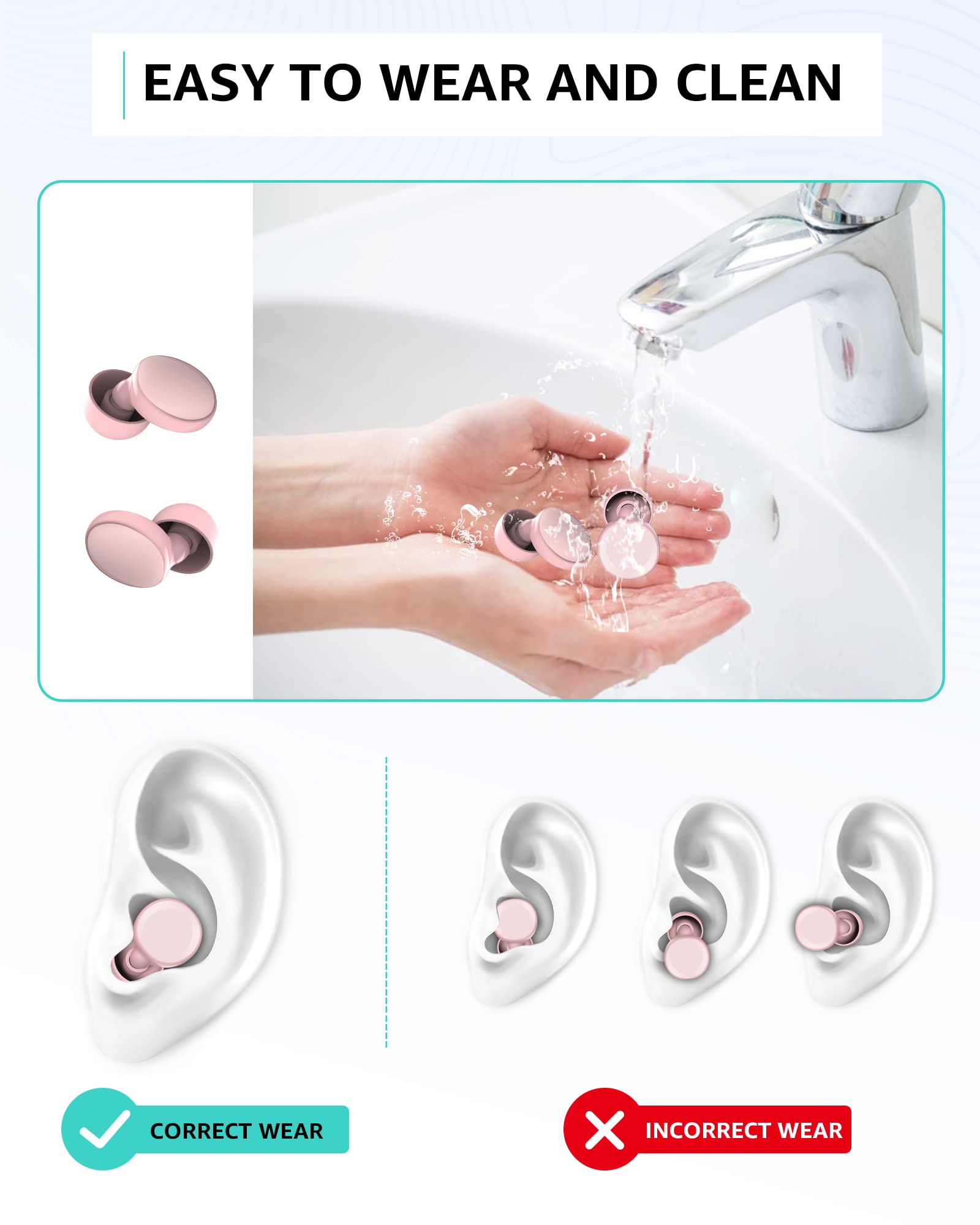Ear Plugs for Sleeping Noise Cancelling Super Soft Reusable Hearing Protection Silicone Earplugs Sound Blocking Sleeping,Concert,Motorcycle,Travel,Work,Noisy Places-25dB-33dB Noise Cancelling– (Pink)