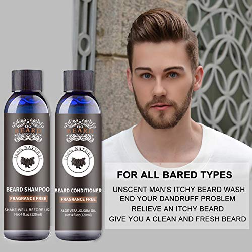 Beard Care Kit, Organic Beard Grooming & Growth Set with Beard Oil, Beard Balm, Beard Wash, Beard Conditioner, Beard Comb, Beard Scissors