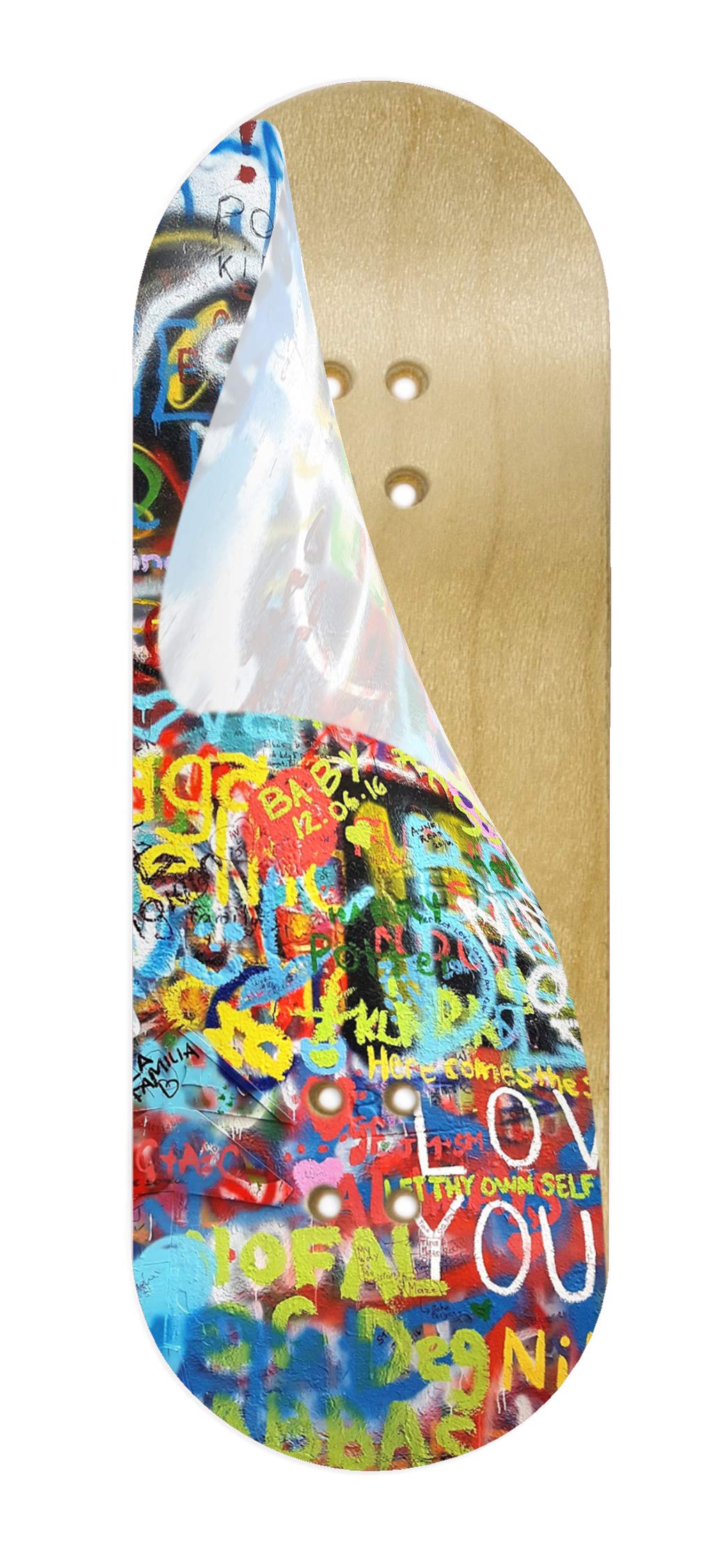 Teak Tuning Fingerboard Deck Graphic, Graffiti Wall - Adhesive Graphics to Customize Your 32mm - 110mm Long, 35mm Wide, 0.2mm Thick - Waterproof Vinyl - Includes Mini File
