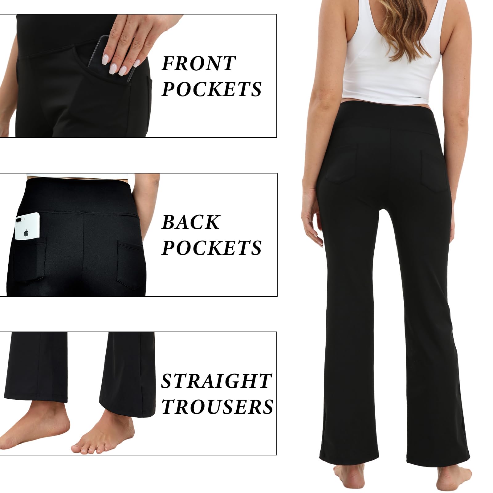 BECLOH Bootcut Yoga Pants for Women High Waisted Yoga Pants with Pockets for Women Work Leggings Workout Pants(Black,M)
