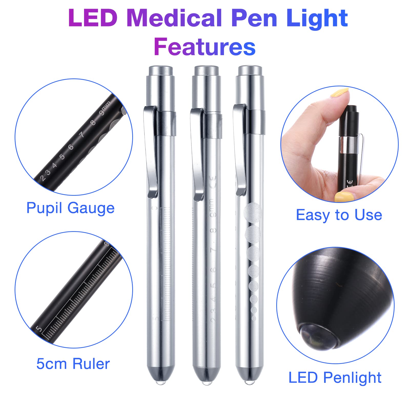 Chumia 24 Pack Trauma Shears and Pen Light with Pupil Gauge, Nurse Accessories for Work Bandage Scissors Nurse Scissors and LED Penlight Reusable for Nurse Doctor Nursing Students Supplies (Black)