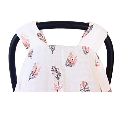 Car Seat Covers for Babies, Car Seat Canopy, Unisex Large Lightweight Breathable Cotton Muslin Canopy, Suitable for Four Seasons (Little Feathers)