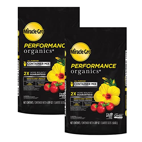 Miracle-Gro Performance Organics All Purpose Container Mix, 6 qt. - Organic, All Natural Plant Soil - Feed for up to 3 Months - All-Purpose Formula for Vegetables, Flowers and Herbs, 2-Pack