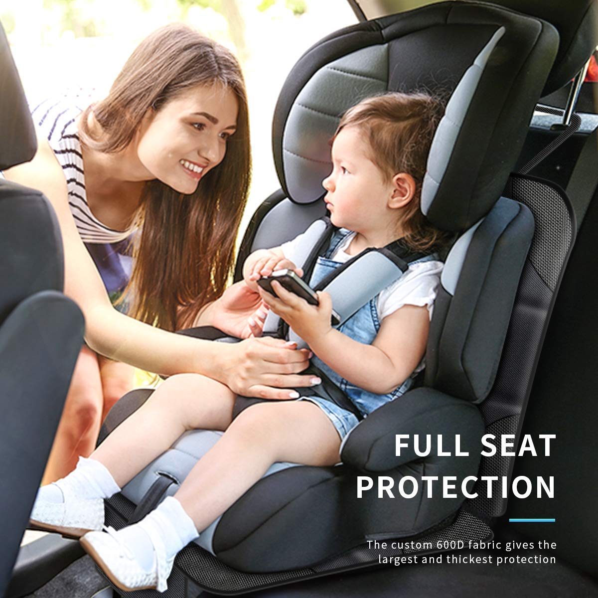 Car Seat Protector, BeaSaf Car Seat Protector for Child and Pet with Thickest Padding to Protect Against Dirt and Damage Non-Slip Backing, 2 Large Organizer Pockets