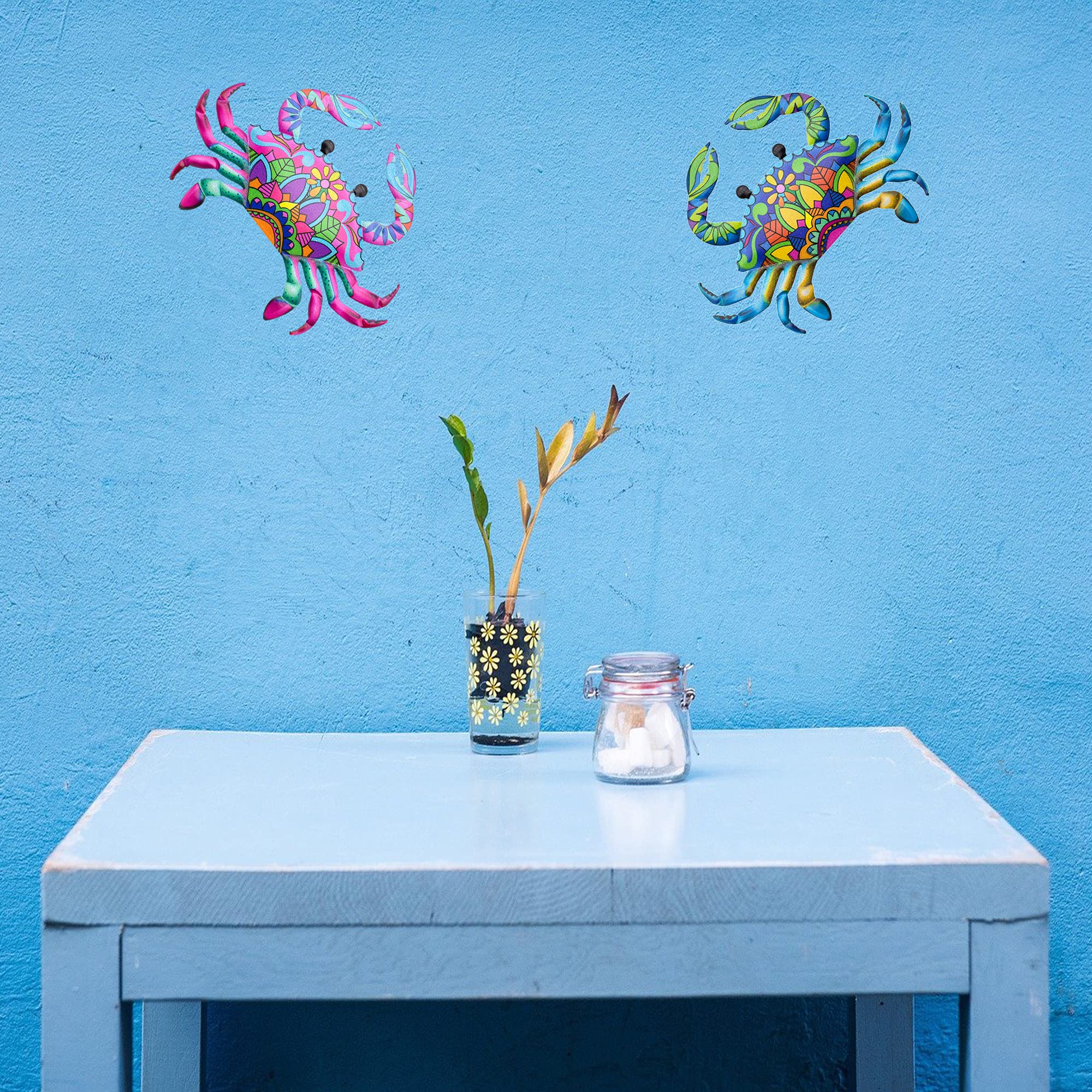 SOBLUING Crab Wall Decor Metal Crabs Decorations, Tiki Bar Wall Decor Coastal Sculptures for Home, Outdoor Wall, Home Door, Window, Ocean Theme Room, Set of 4