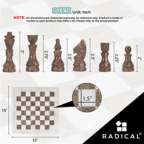 RADICALn 15 Inches Large Handmade White and Grey Oceanic Weighted Marble Full Chess Game Set for Adults Staunton and Ambassador Gift Style Tournament Chess Sets