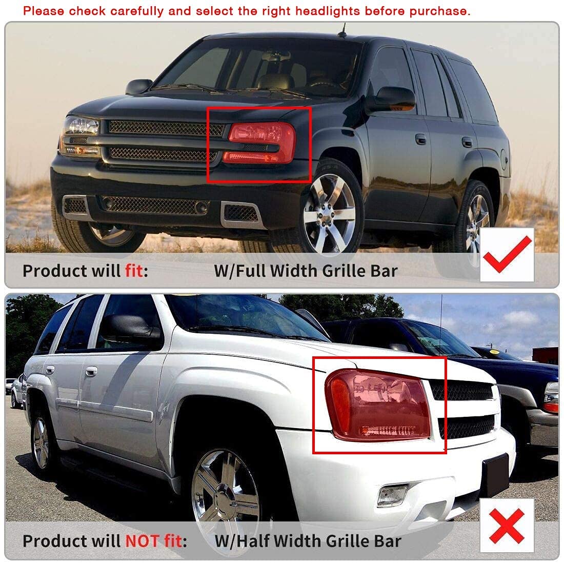 AUTOSAVER88 Headlight Assembly Compatible with 2002-2009 Trailblazer Replacement Black Housing Headlamp(Except Compatible with 2006-2009 LT models Pair)