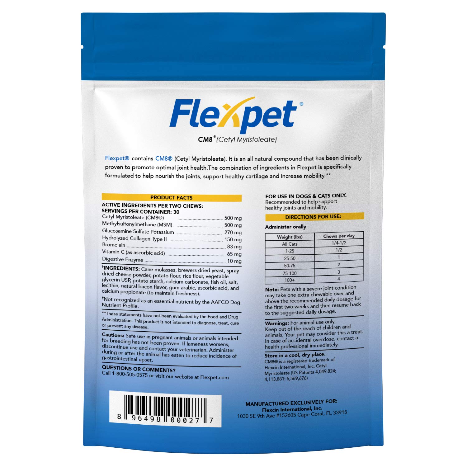 Flexpet Maximum Strength Soft Chews – All-Natural Pain Reliever for Dogs with Glucosamine and Cetyl Myristoleate (CM8), Hip and Joint Supplement, Anti-Inflammatory: Three Pack - 180 Soft Chews