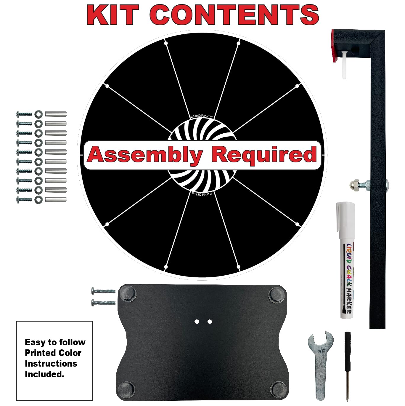 Whirl of Fun 12 inch Black Prize Wheel - Spinning Wheel for Prizes with Stand, 10 Slots, Customize Erasable Dry Erase Surface, Portable, Tools Included, Made in USA