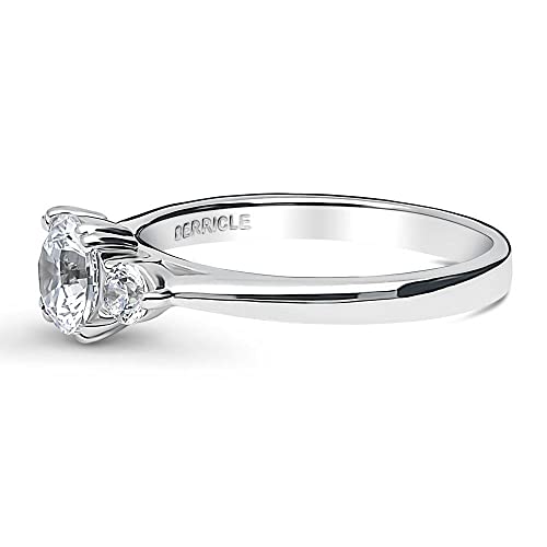 BERRICLE Sterling Silver 3-Stone Wedding Engagement Rings Round Cubic Zirconia CZ Anniversary Promise Ring for Women, Rhodium Plated Size 7