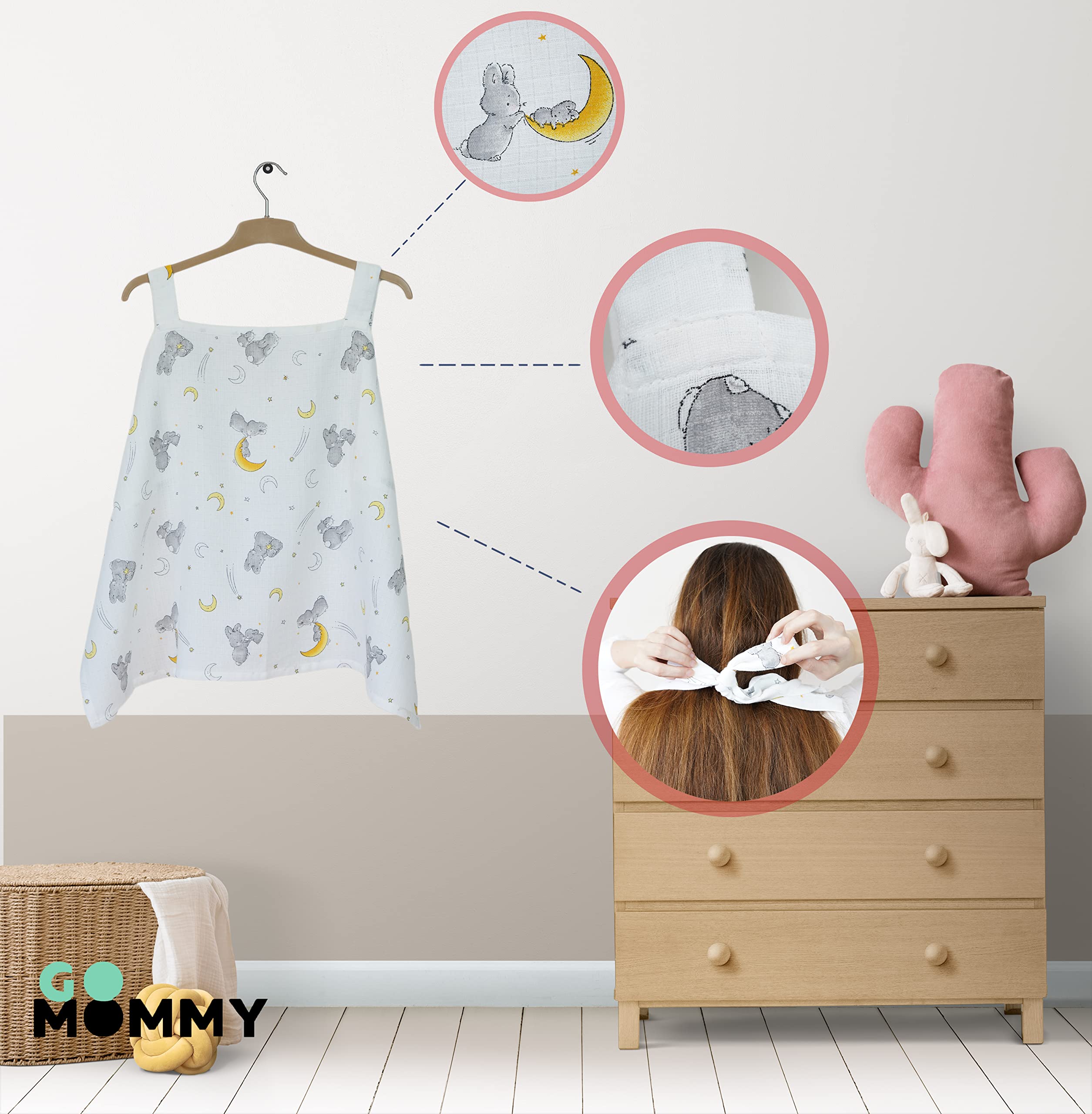 Go Mommy Muslin Nursing Cover for Baby Breastfeeding, Breathable 100% Cotton Breastfeeding Cover for Mother Nursing Apron, Multi-use Carseat Canopy