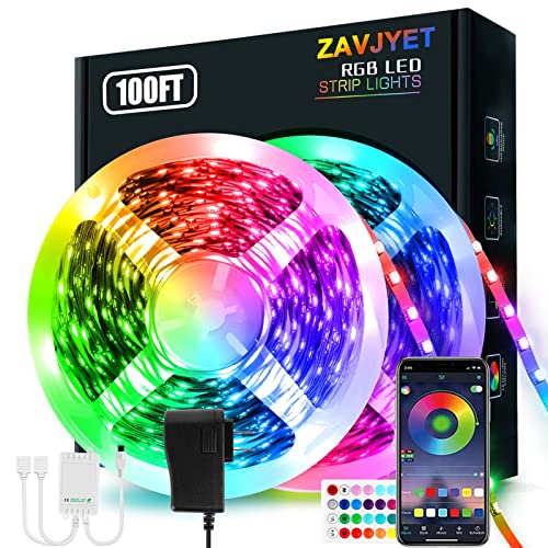 LED Strip Lights, 100ft (2 Rolls of 50ft) Rope Light Strips with 44-Key Remote, RGB 5050 Color Changing Music Sync Led Strip, Phone App Control Led Lights for Bedroom, Living Room Home Decoration…