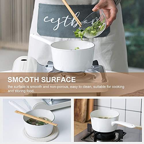 CALIDAKA 1.2L Enamel Milk Pan, Mini Butter Warmer, Enamelware Saucepan Pan with Pour Spout, Nonstick Enamel Milk Pot, Enamel Melting Pot for Induction Electric Gas Stoves