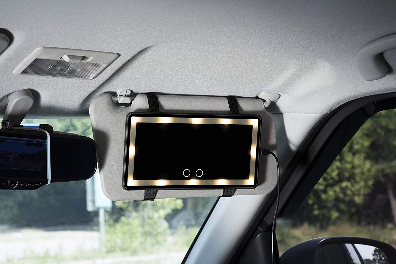 Car Visor Vanity Mirror,Battery Power Car Makeup Mirror with Lights 60 LED,3 Light Mode Car Vanity Mirror,Dimmable Sun Visor Mirror Clip-on Vanity Mirror for Women（Black）