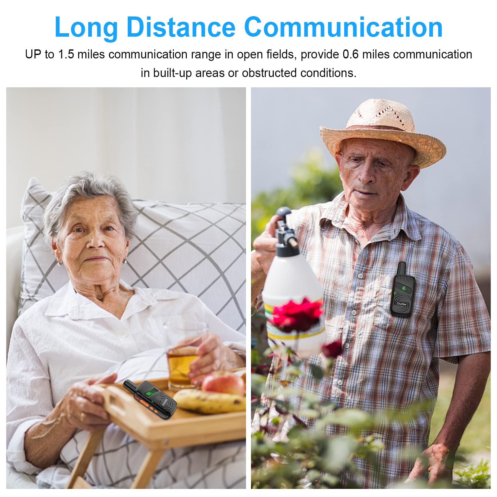 ChunHee Intercoms Wireless for Home-1.5 Mile Long Range Portable VOX Hands-Free Wireless Intercom System for Business-Room to Room Communication Elderly Intercom, 16 Channels, LCD Back-lit Display