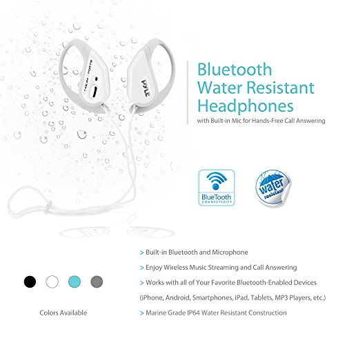 Pyle PWBH18WT Water Resistant Bluetooth Streaming Wireless Headphones with Built-in Microphone, White