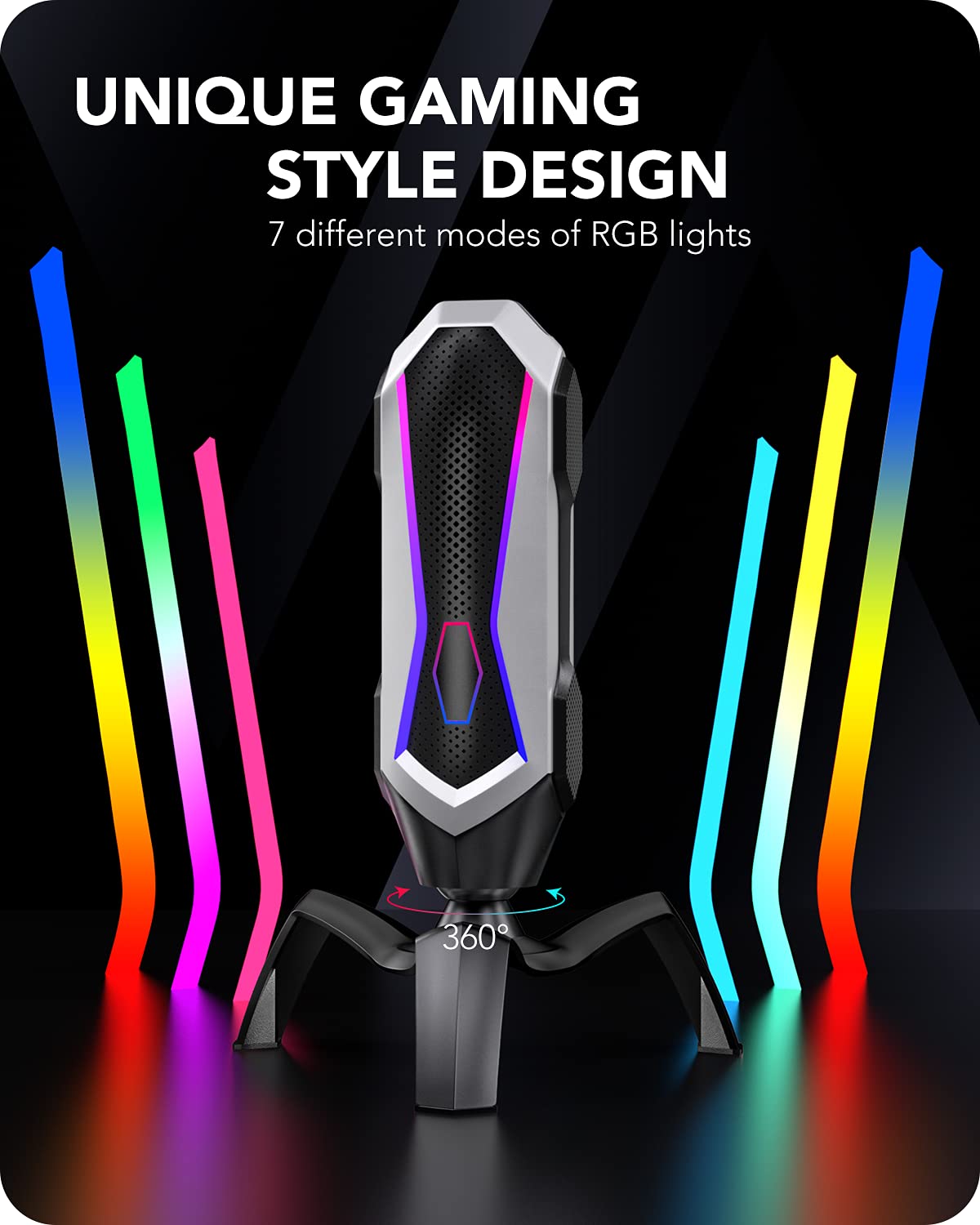 PoP voice USB Microphone, Condenser Gaming Mic for PC, PS4 and Mac, with Tap-to-Mute Sensor and Tripod Stand, Best for Games, Streaming, Podcasts, Twitch, YouTube, Discord, OBS, TeamSpeak
