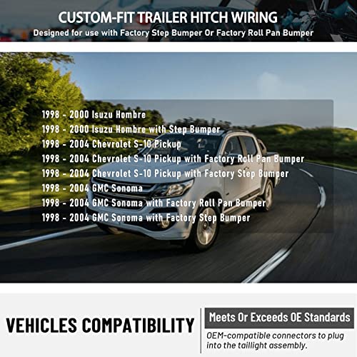 MECMO 4 Way Flat Trailer Wiring Harness for 1998-2004 Chevy S-10/GMC Sonoma & 1998-2000 Isuzu Hombre, Plug-in Simple Custom-Fit T-Connector 4 Pin Trailer Hitch Wiring