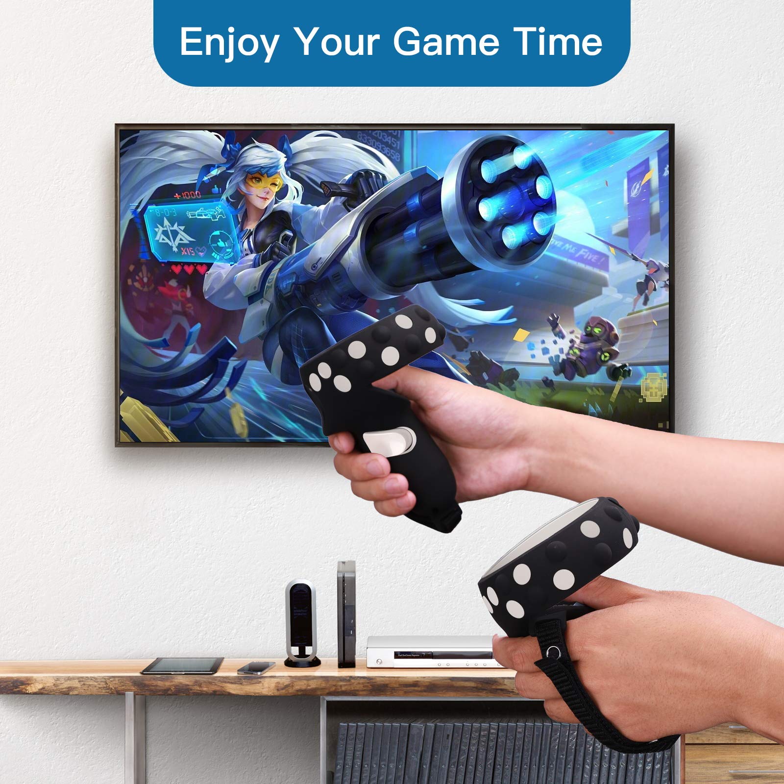 NANW Touch Controller Grip Cover Compatible with Oculus Quest 2, Handle Elastic Knuckle Silicone Straps Protective Skin Case Anti-Throw Handle Protective Sleeve for Quest 2-Black