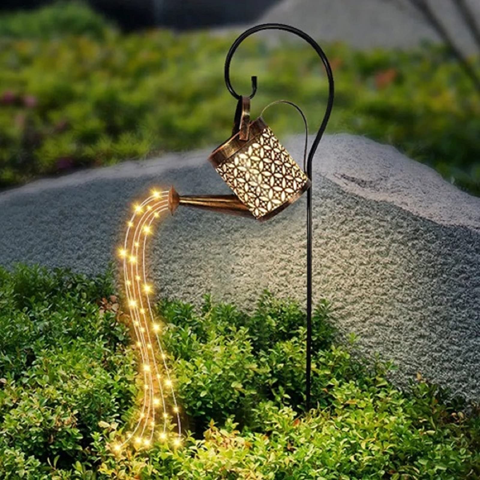 Star Shower Garden Art Light Decoration - Outdoor Hollow Out Watering Can Sprinkler Fairy Lights - Waterproof Twinkle Star Lamp -Starry Copper String Lighting Yard Art Décor