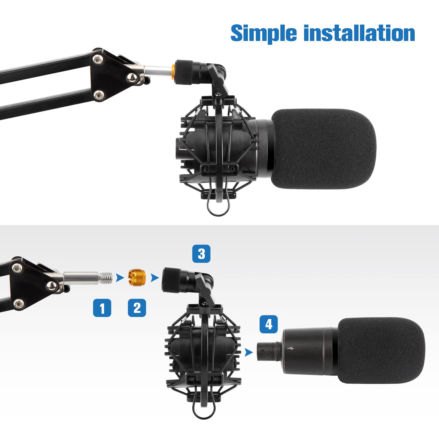 WIBOND Shock Mount Compatible with Shure SM7B microphone, SM7B Mic Mount Reduces Vibration Shock Noise, Alloy Shure Shock mount Matching Shure SM7B Mic Boom Arm Mic stand