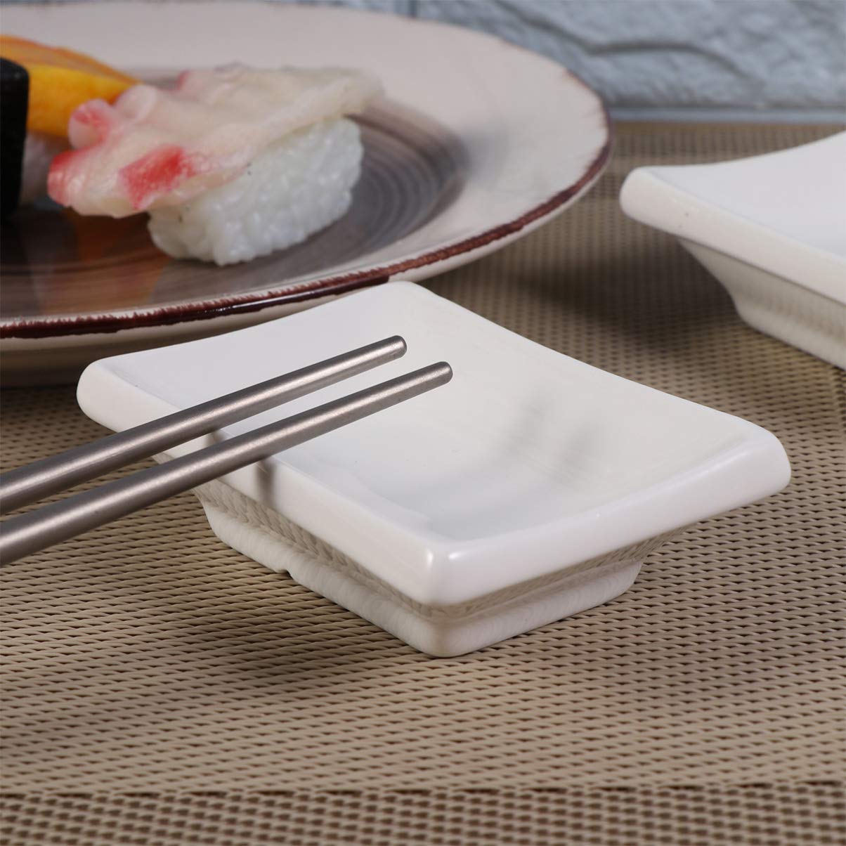 Cabilock 4pcs Sauce Dishes Ceramic Seasoning Dipping Bowl Rectangular Porcelain Saucer Appetizer Plate for Condiment Kitchen BBQ