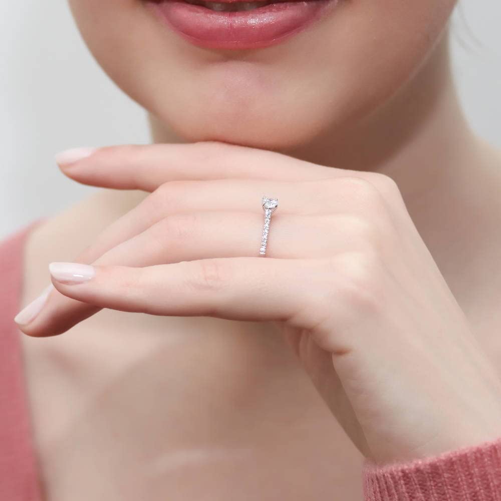 BERRICLE Sterling Silver Solitaire Wedding Engagement Rings 0.35 Carat Round Cubic Zirconia CZ Promise Ring for Women, Rhodium Plated Size 4